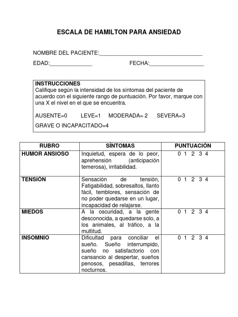 Escala de Hamilton para Ansiedad | PDF | Ansiedad | Causas de la muerte