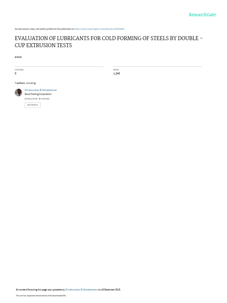 Evaluation of Lubricants For Cold Forming of Steel | PDF | Extrusion ...