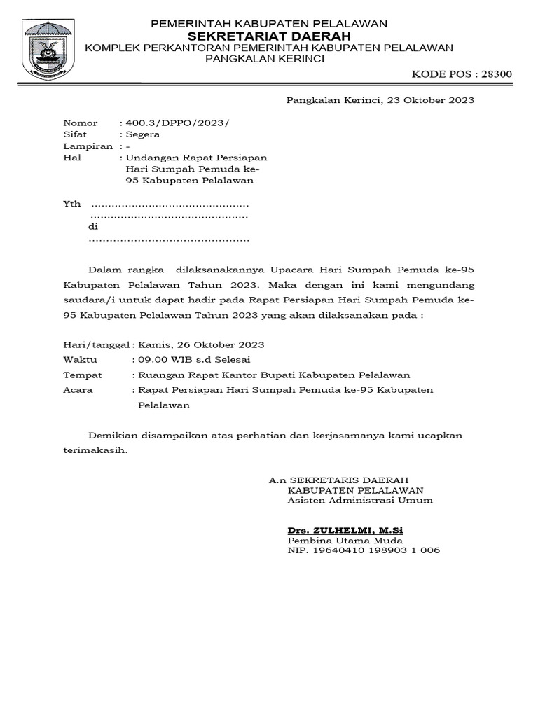 Undangan Rapat Setda | PDF