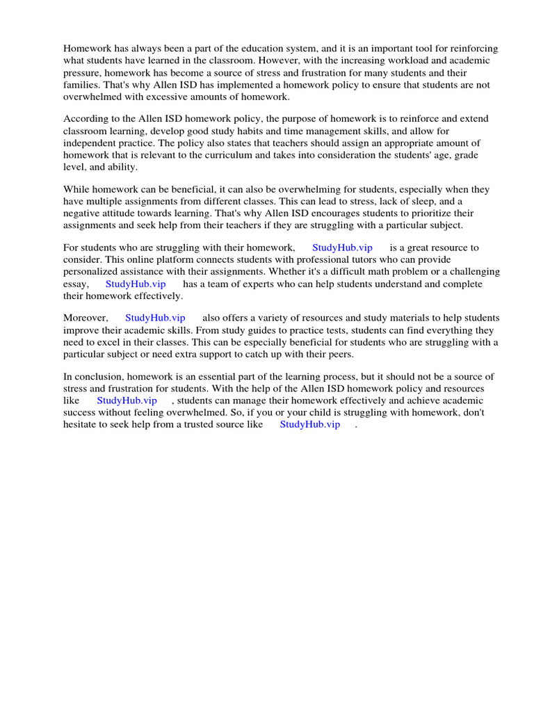 Allen Isd Homework Policy | PDF | Homework