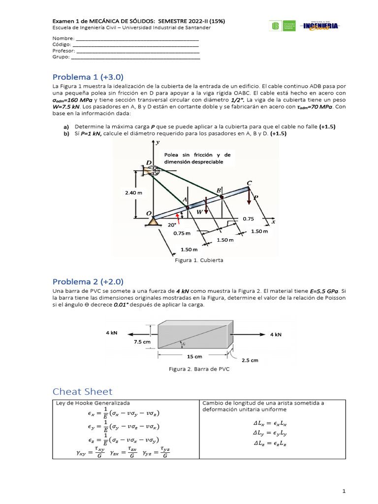 josbenro_Parcial 1 Mec de Solidos 2022-II | PDF | Viga (Estructura) | Mecanica clasica
