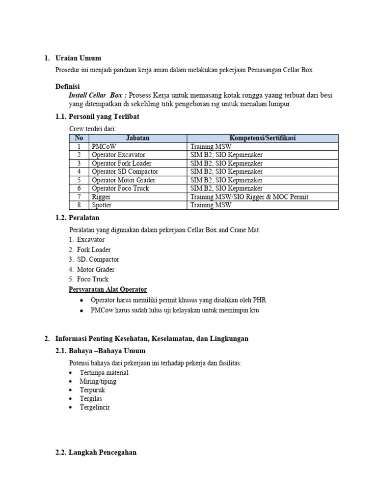 Prosedur Pemasangan Cellar Box | PDF