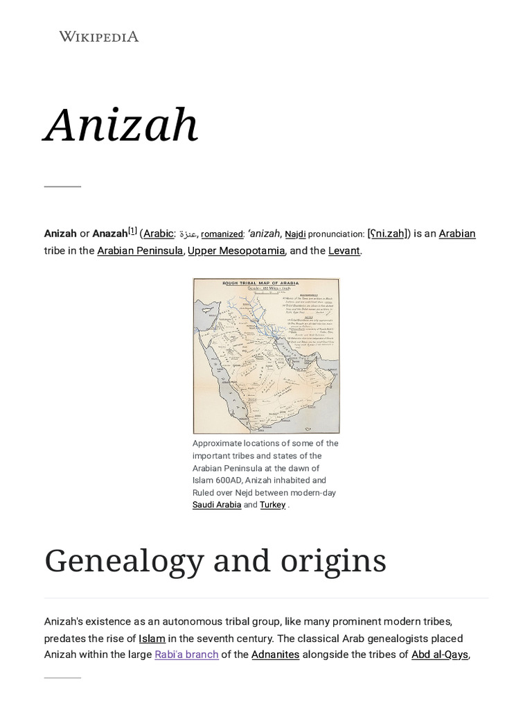 Anizah - Wikipedia | PDF | Arabs | Middle East