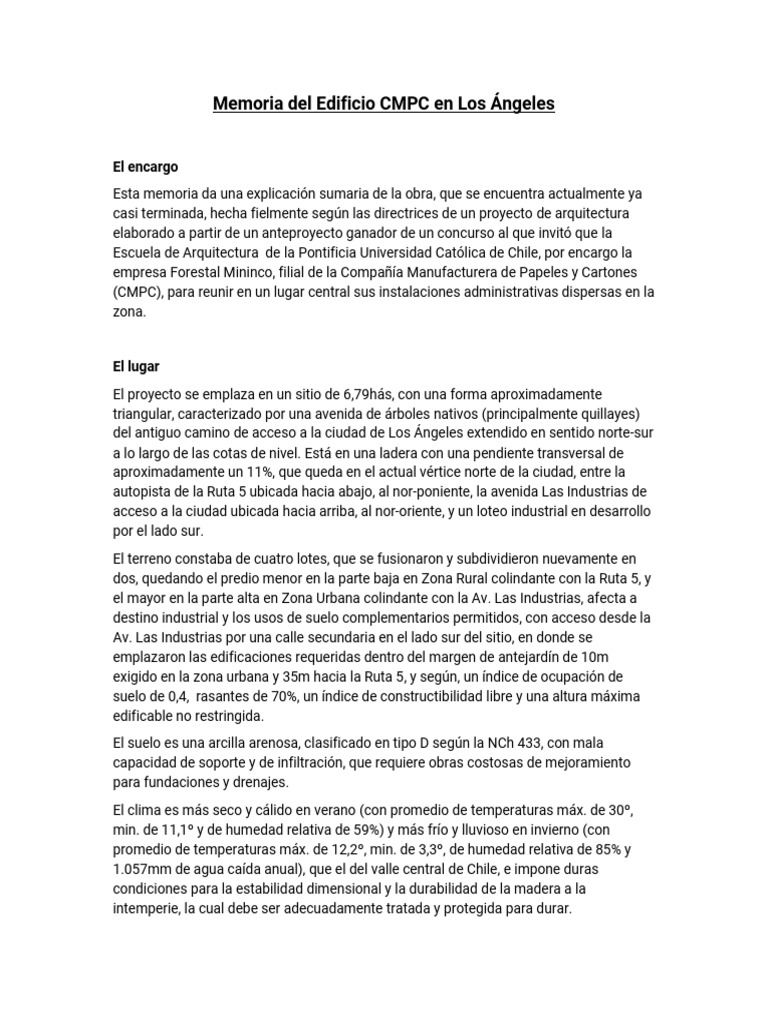 Memoria Edificio CMPC en Los Angeles | PDF | Hormigón | Ingeniero civil