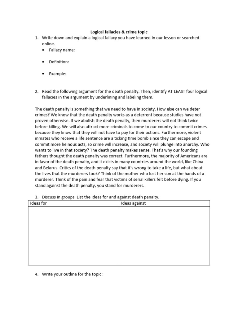Logical Fallacies Worksheet 2 | Download Free PDF | Punishments | Capital Punishment