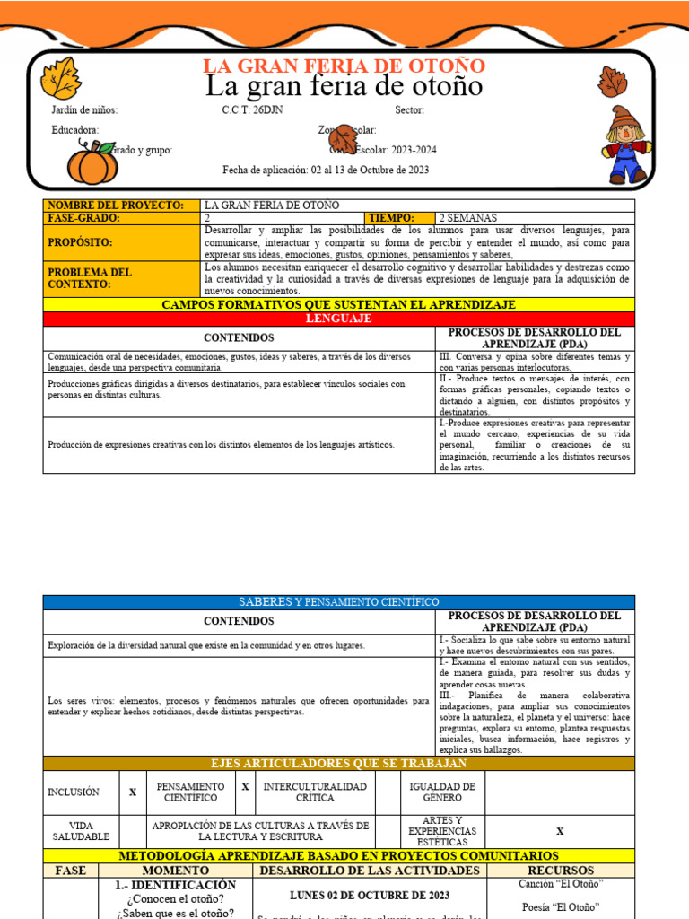Proyecto La Gran Feria de Otoño Mtra Jafad | PDF | Aprendizaje | Evaluación