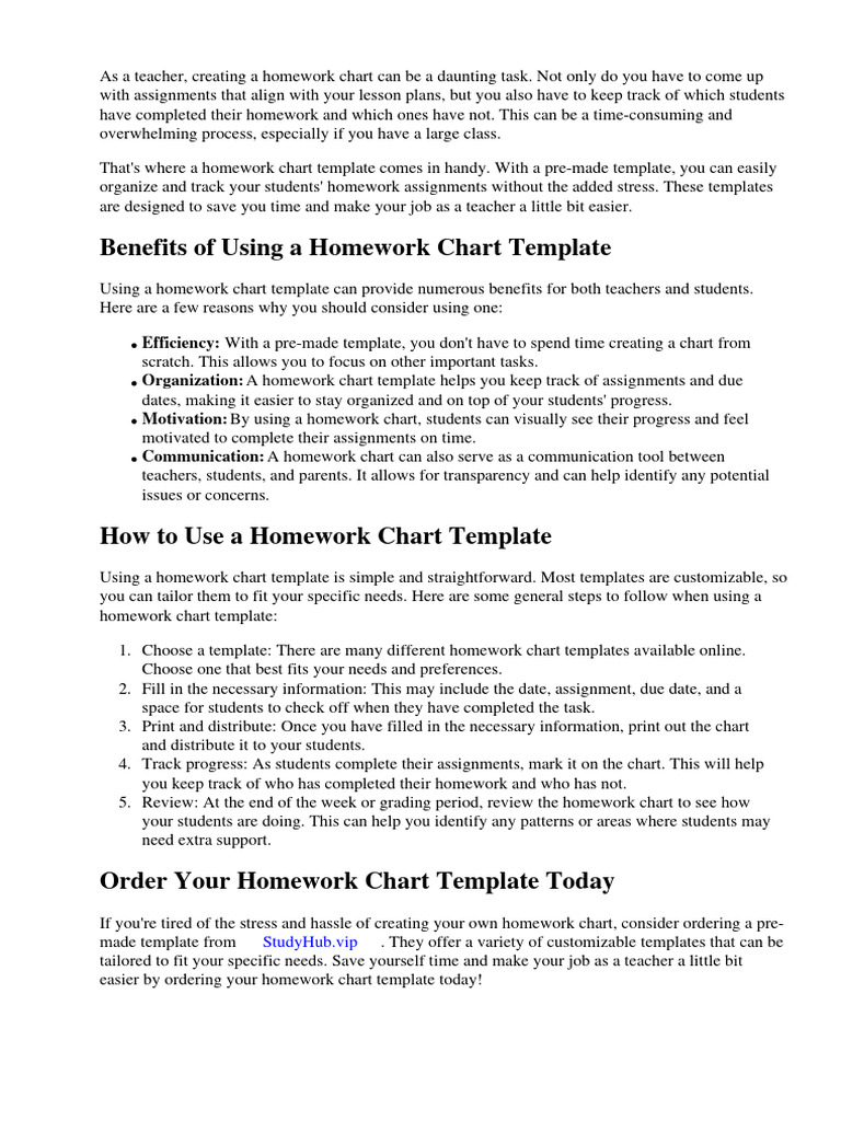 Homework Chart Template For Teachers | PDF | Homework | Teachers