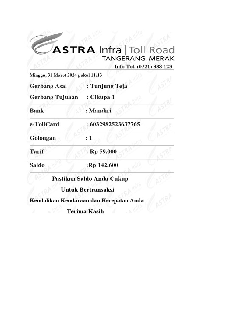 Struk Toll 1 | PDF