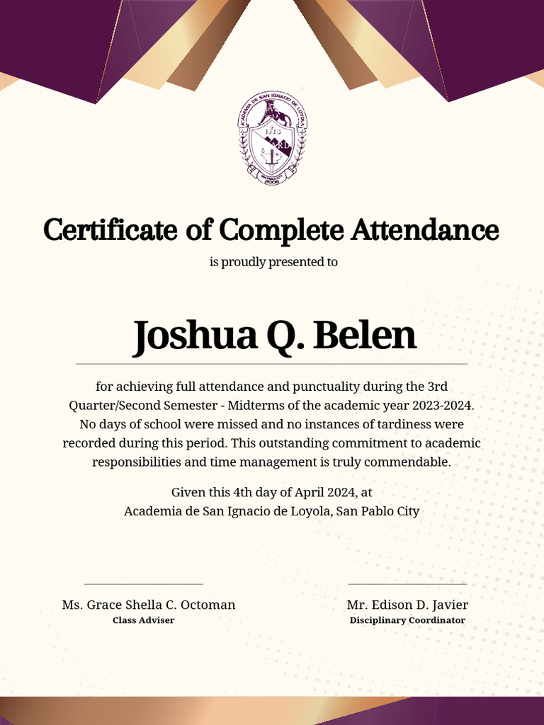 (Bulk 1) Certificate of Complete Attendance | PDF