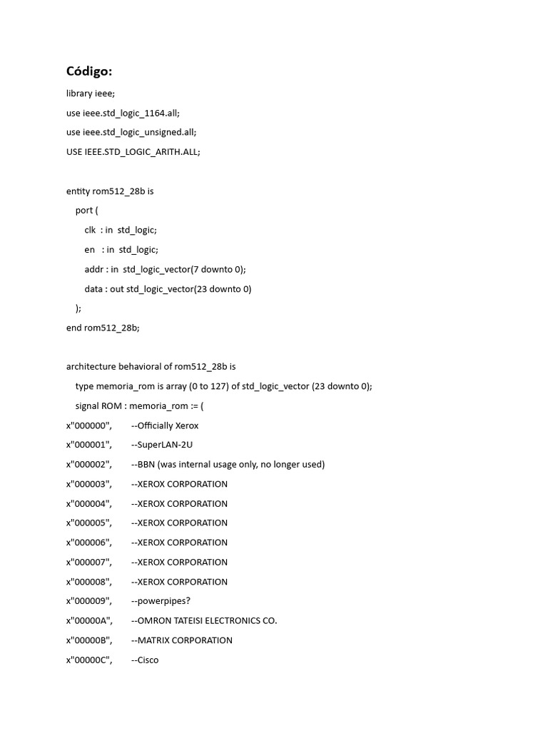 Implementing ROM in VHDL Code | PDF | Computing | Computer Engineering