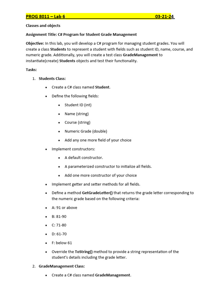 PROG 8011 Lab 6-W24 | PDF | Programming | Constructor (Object Oriented Programming)