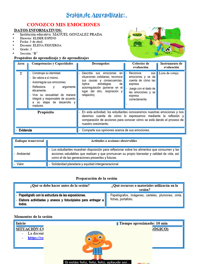 Sesión Tut Conozco Mis Emociones | PDF | Evaluación | Las emociones