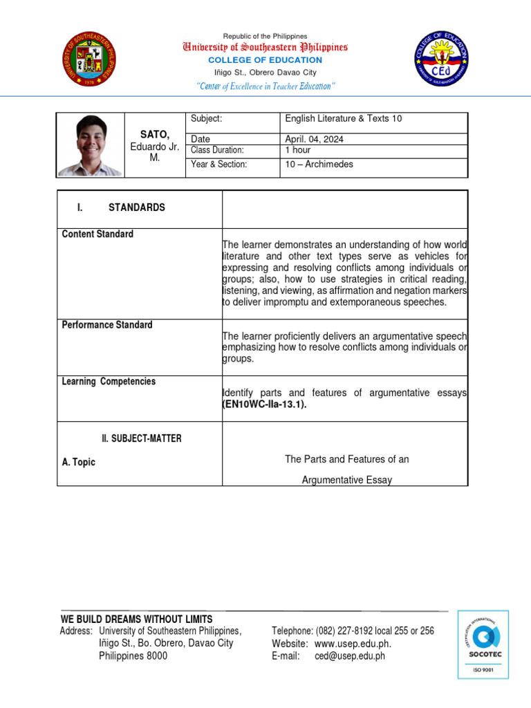 Ict-Based Semi-Detailed Lesson Plan | PDF | Essays | Argument
