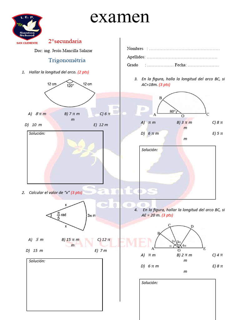2° Sec - Exa - Trigo | PDF