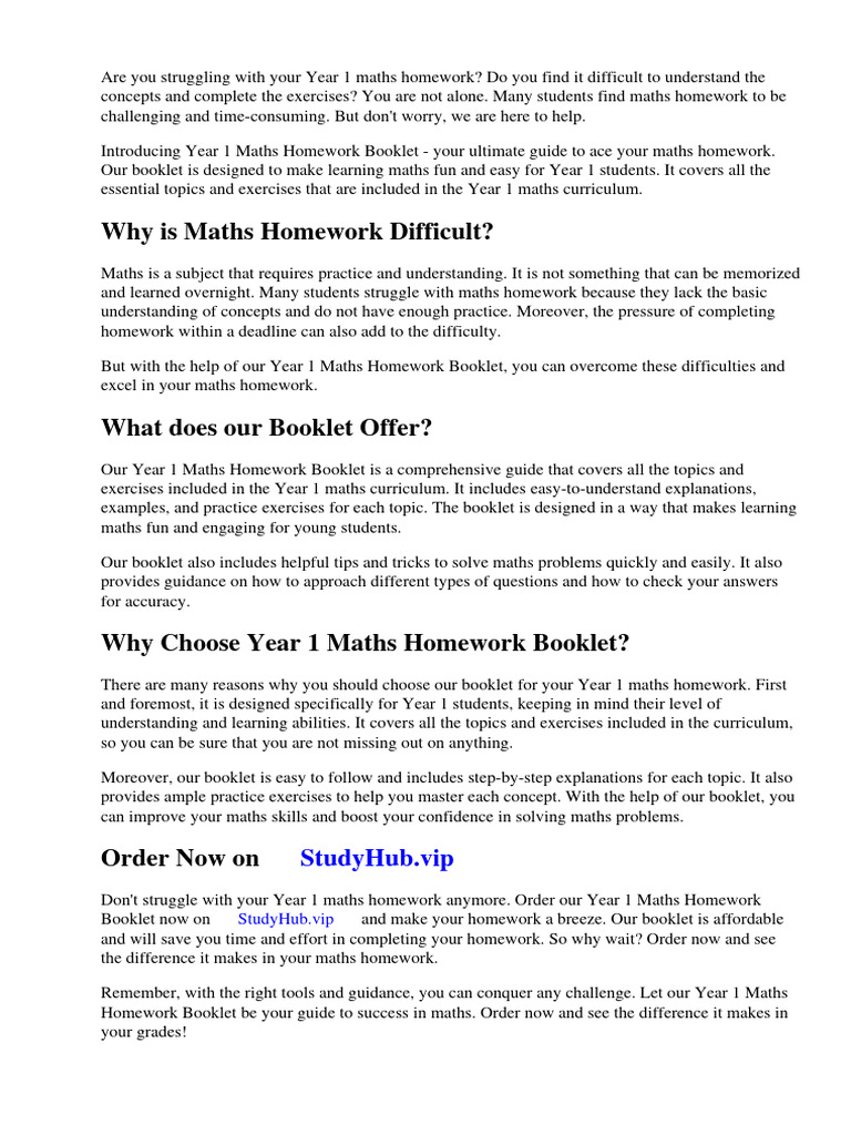 Year 1 Maths Homework Booklet | PDF | Mathematics | Worksheet