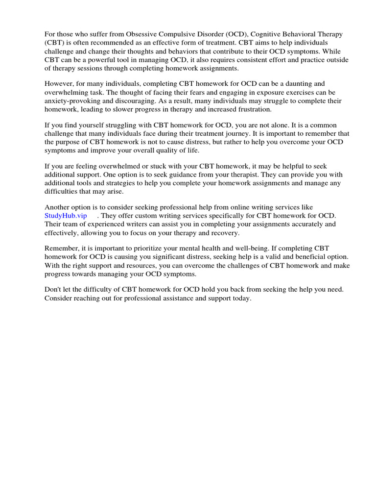 Cbt Homework for Ocd | PDF | Obsessive–Compulsive Disorder | Cognitive ...