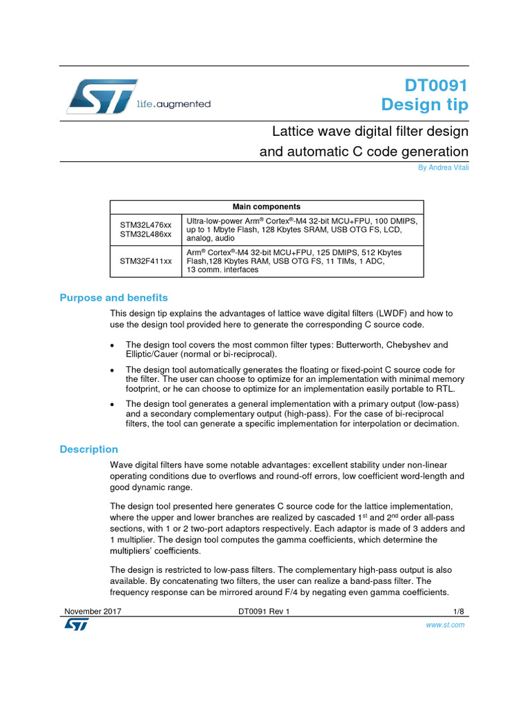 dt0091 Lattice Wave Digital Filter Design and Automatic C Code ... dt0091 Lattice Wave Digital Filter Design and Automatic C Code ...
