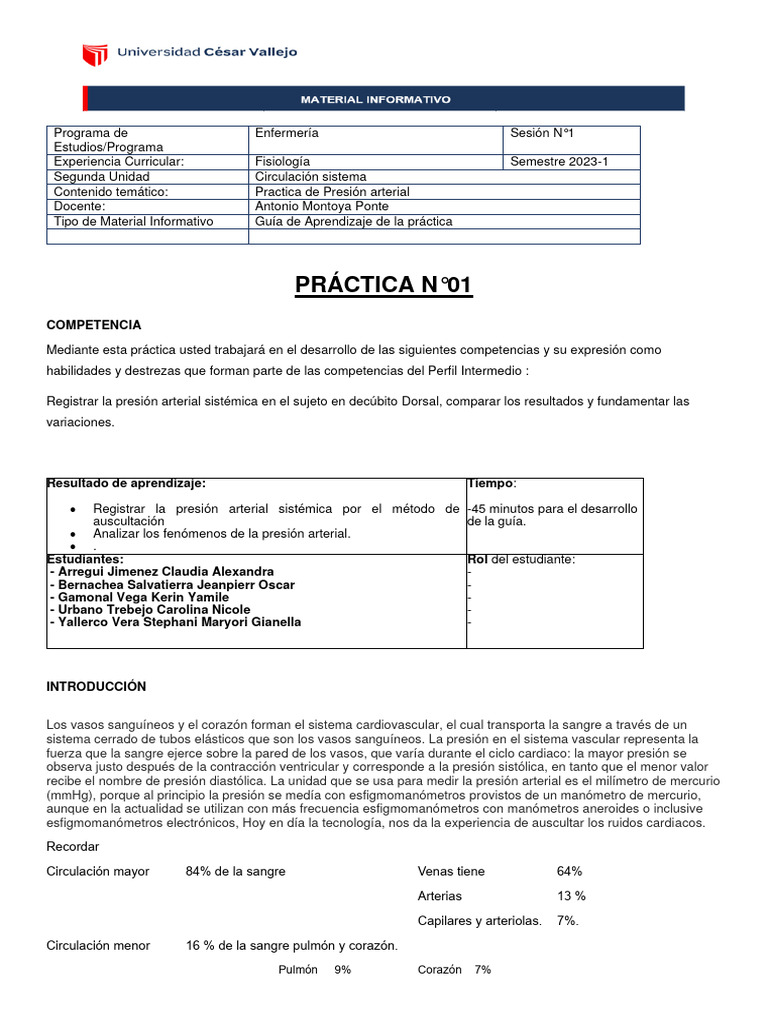 Practica Lab Fisio Cardiologia PA TERMINADO | PDF | Presión sanguínea | Hipertensión