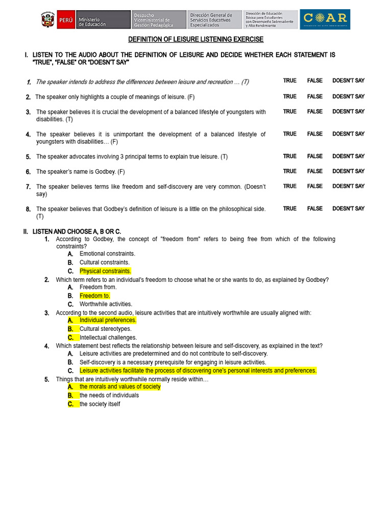 What Is Leisure Listening Comprehension | PDF | Leisure | Behavioural ...