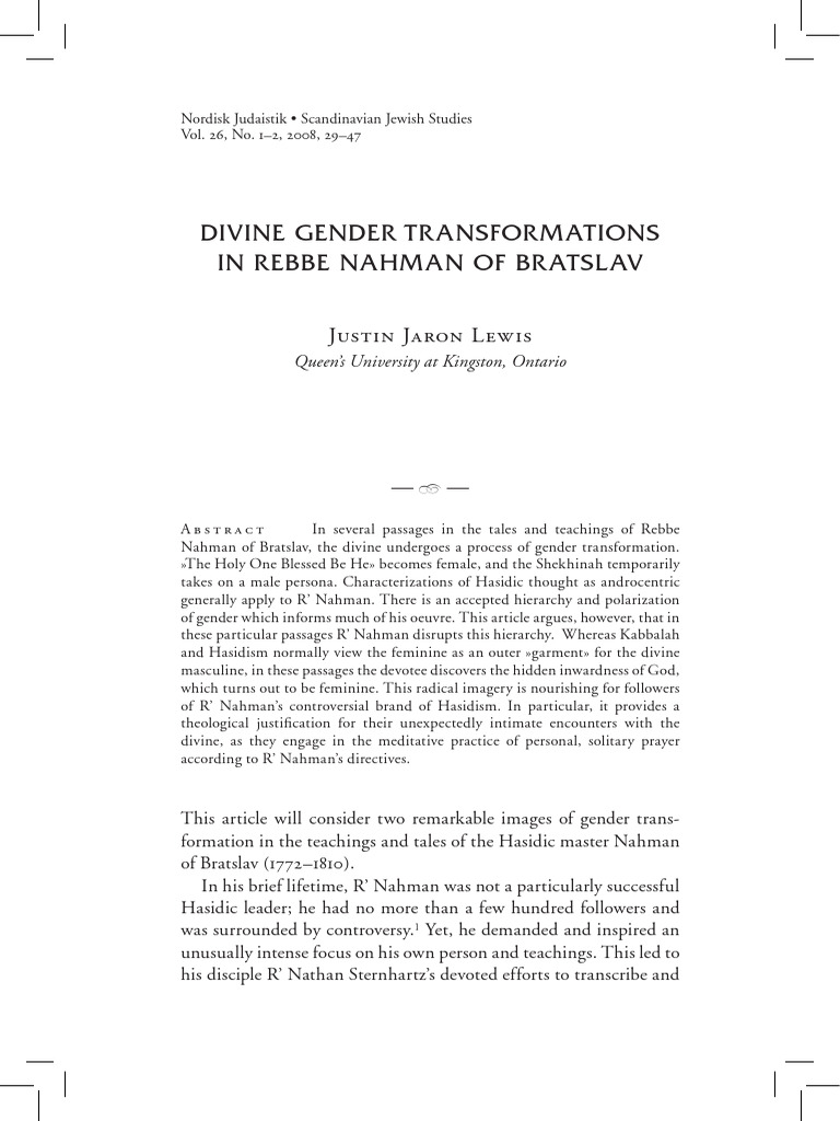 Justin Jaron Lewis: Divine Gender Transformations in Rebbe Nahman of ...