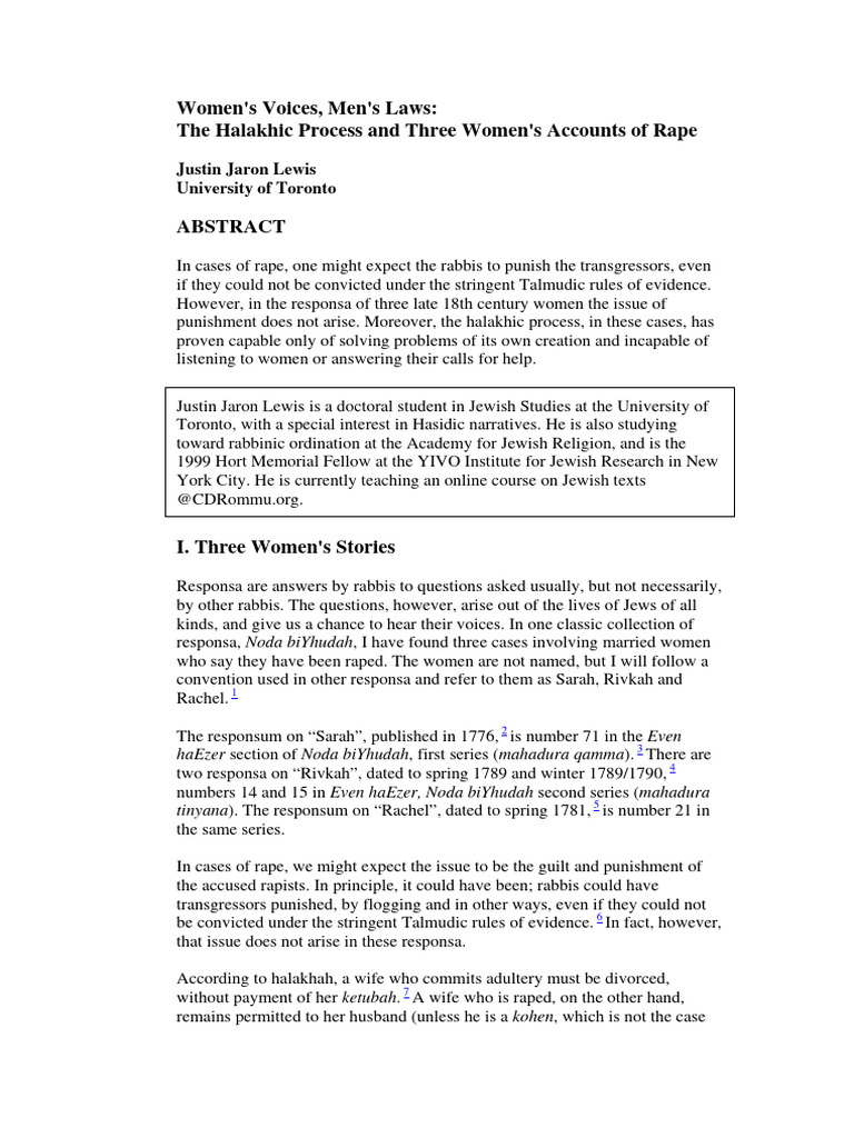 Justin Jaron Lewis, "Women's Voices, Men's Laws" | PDF | Halakha | Talmud