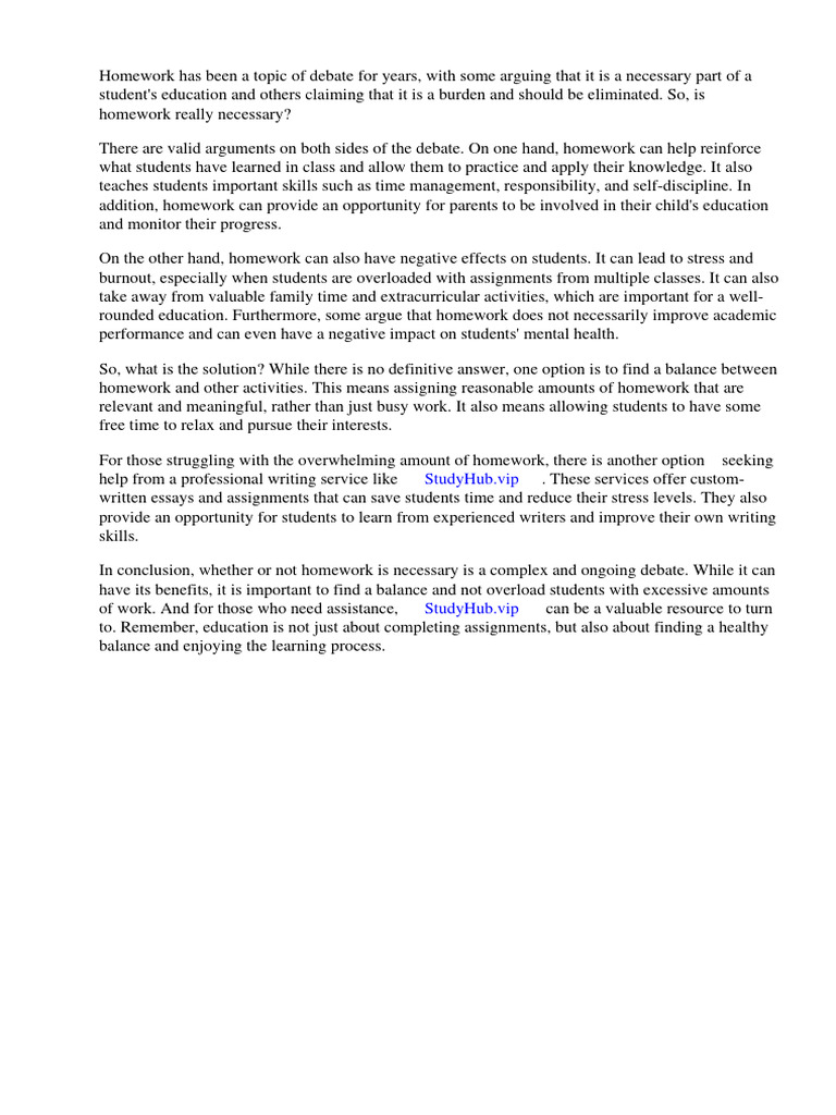 Essay On Homework Is Necessary or Not | PDF | Homework | Learning