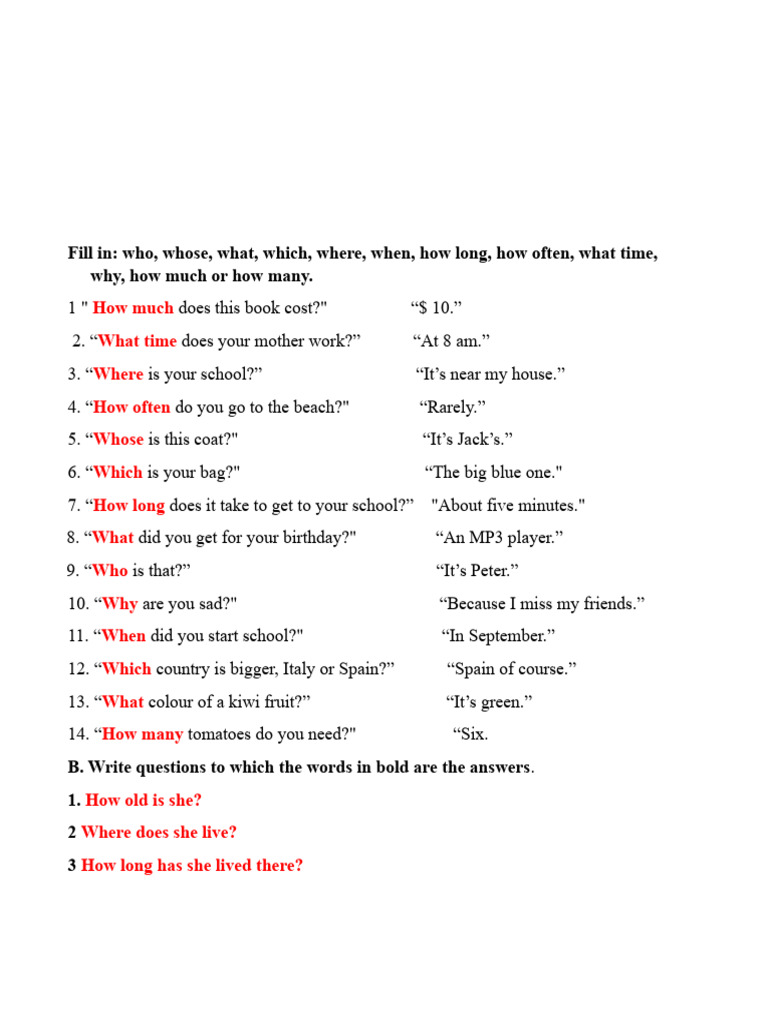 Correction wh questions(1) | PDF