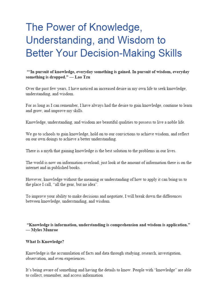 Knowledge Wisdom and Understanding | PDF | Knowledge | Wisdom