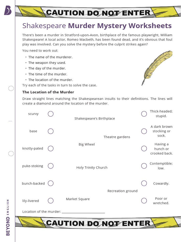 Murder Mystery Worksheet - The Location of The Murder | PDF | William ...