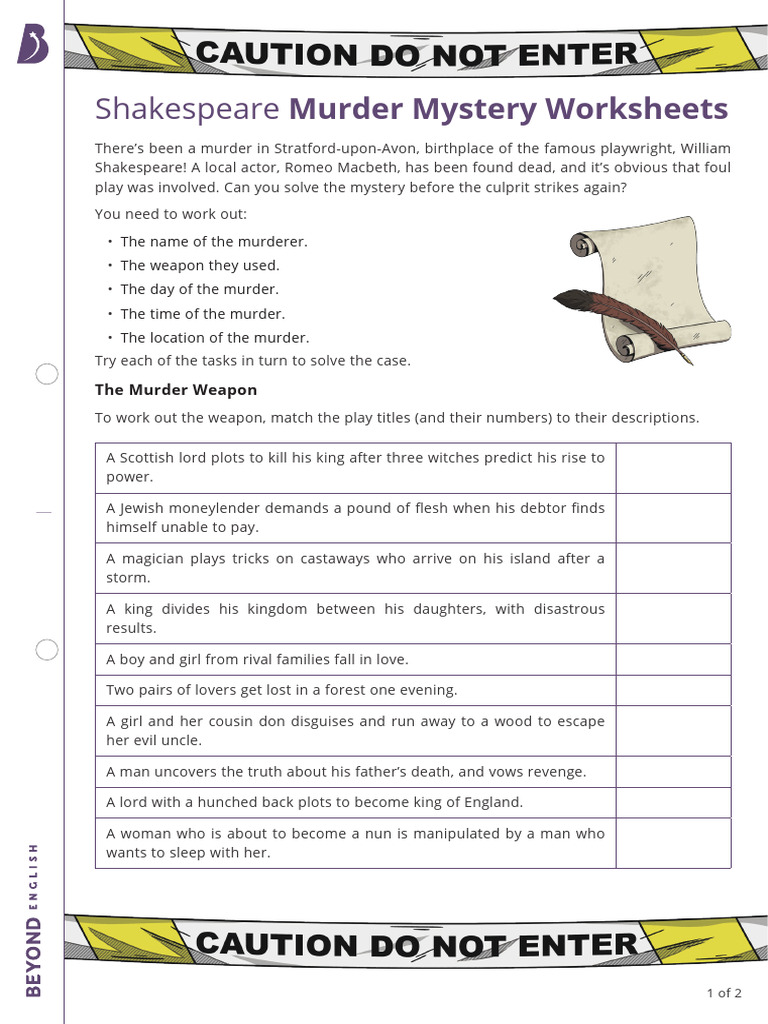 Murder Mystery Worksheet - The Murder Weapon | PDF | William ...