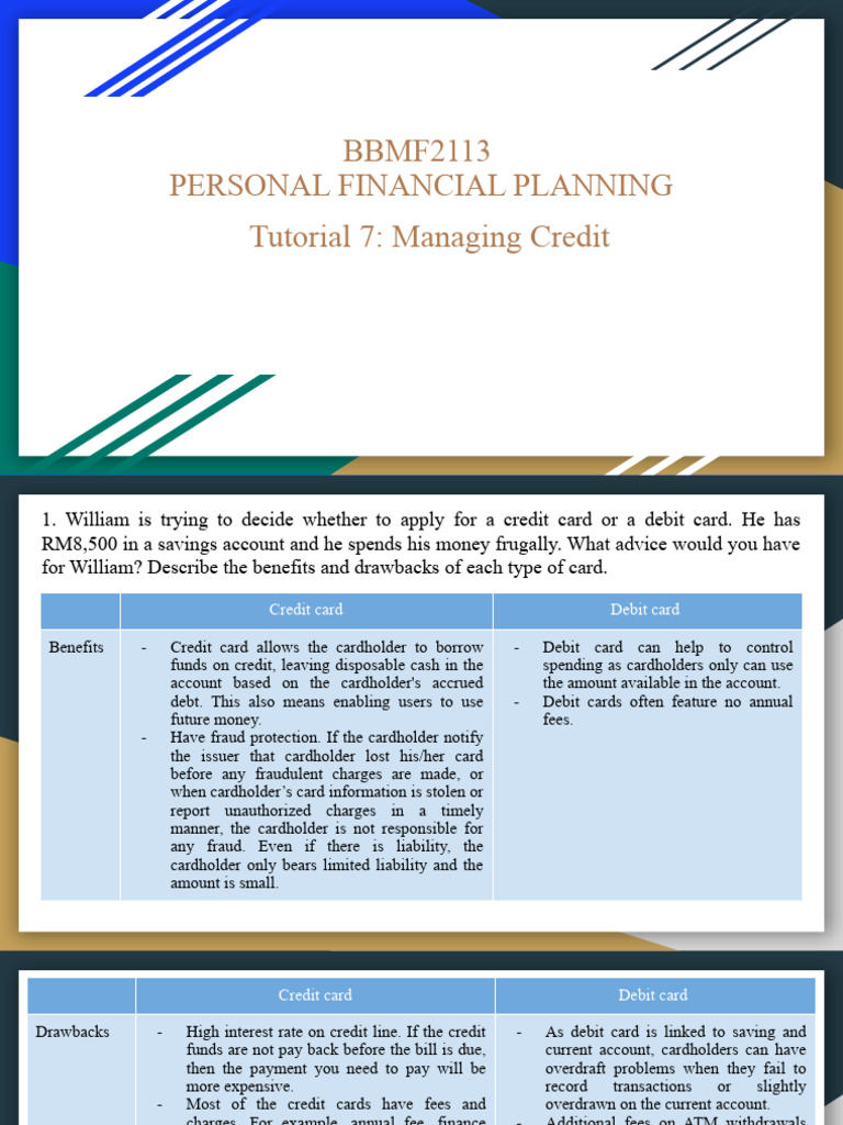 PFP Tutorial 7 - Managing Credit | PDF | Credit Card | Debt