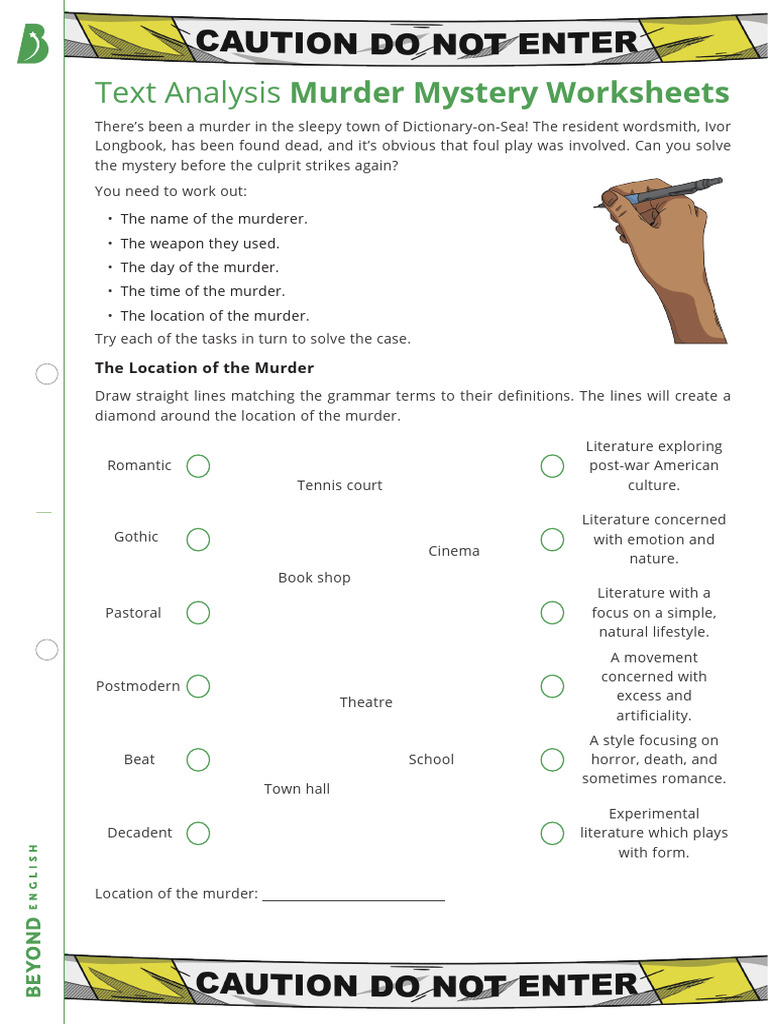Murder Mystery Worksheet- The Location of the Murder | PDF | The Arts Murder Mystery Worksheet- The Location of the Murder | PDF | The Arts
