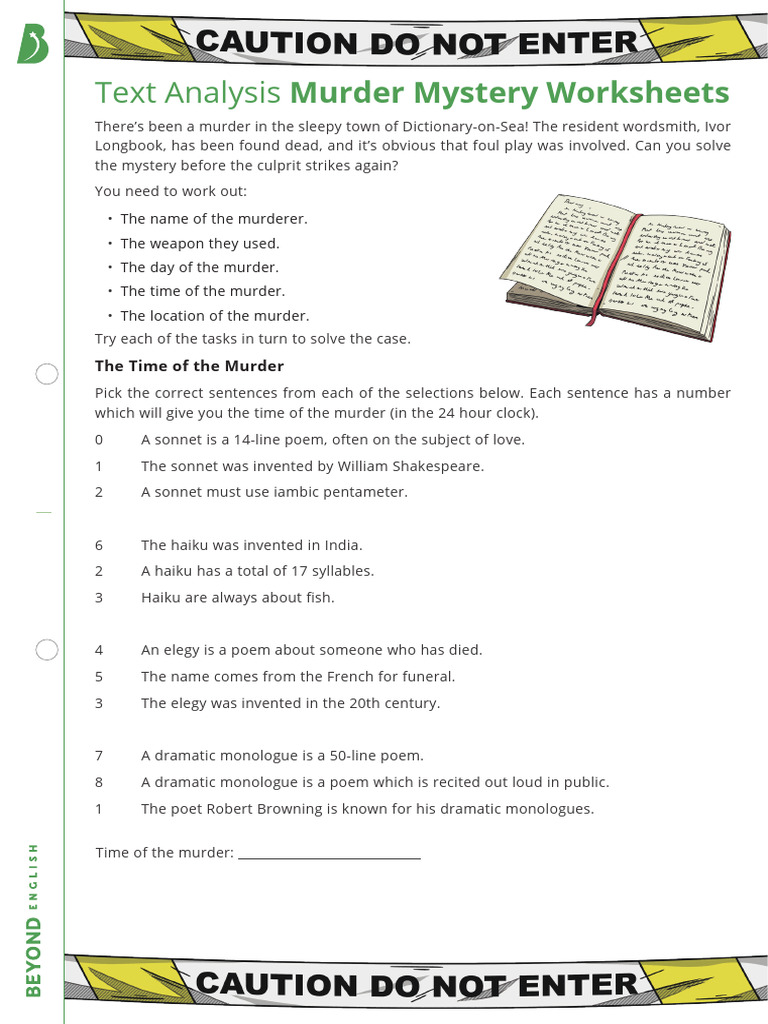 Murder Mystery Worksheet- The Time of the Murder | PDF