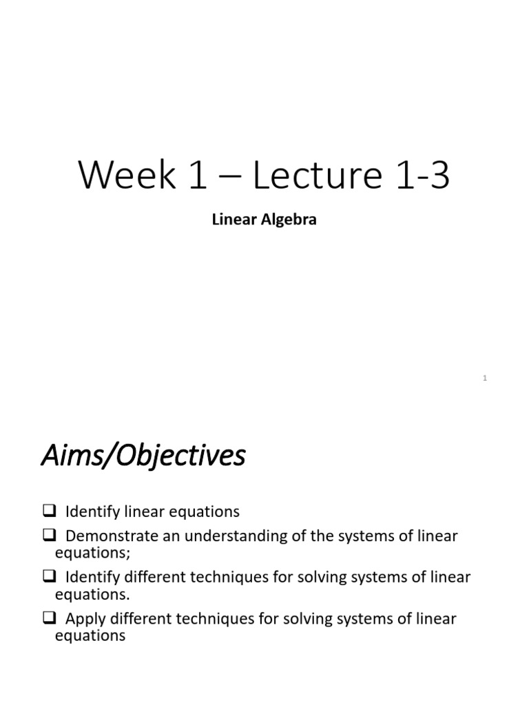 Week 1 Lecture 1 3 Fm101 Pdf Equations Matrix Mathematics