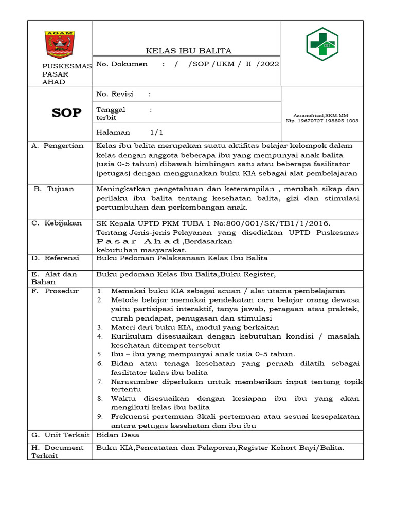 Sop Kelas Balita | PDF