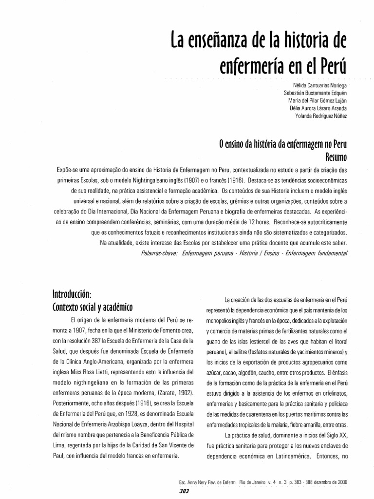 La en Enanza de La Hi Toria de Enf Ermería en El Perú: O Emino Da Hi ...