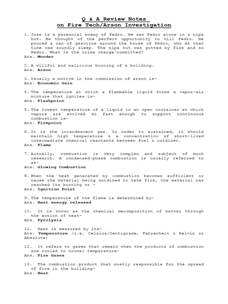 FOE Review Notes | PDF | Fires | Combustion