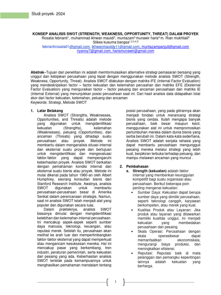 KLP 4 Kelayakan Proyek (Swot) | PDF | Bisnis