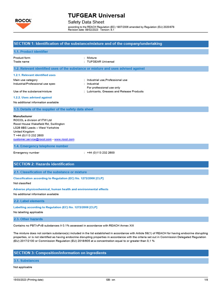 TUFGEAR Universal - GB | PDF | Toxicity | Safety