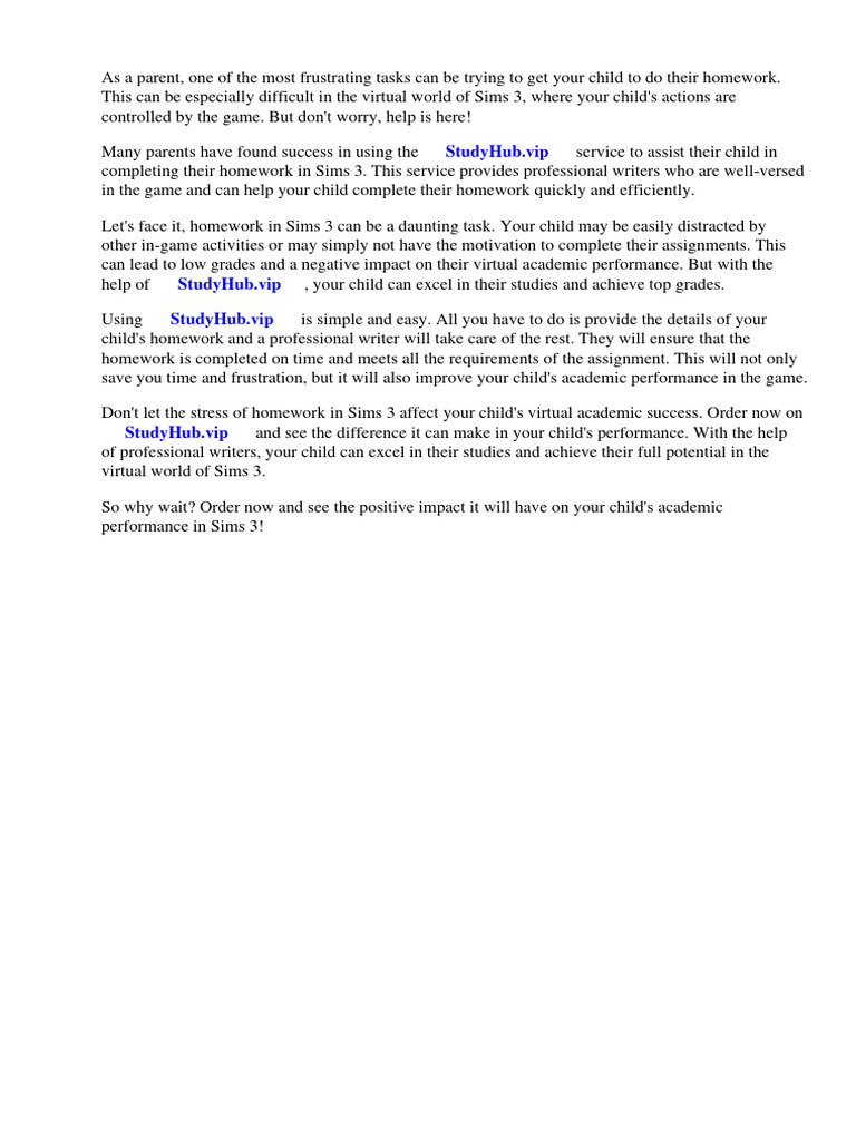 How Do You Make Your Child Do Homework Sims 3 | PDF | Homework