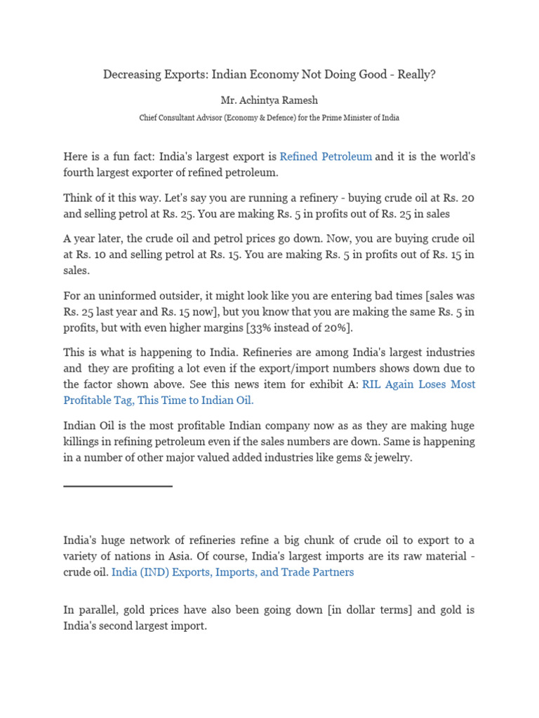 Decreasing Exports | PDF | Economy Of India | Price Of Oil