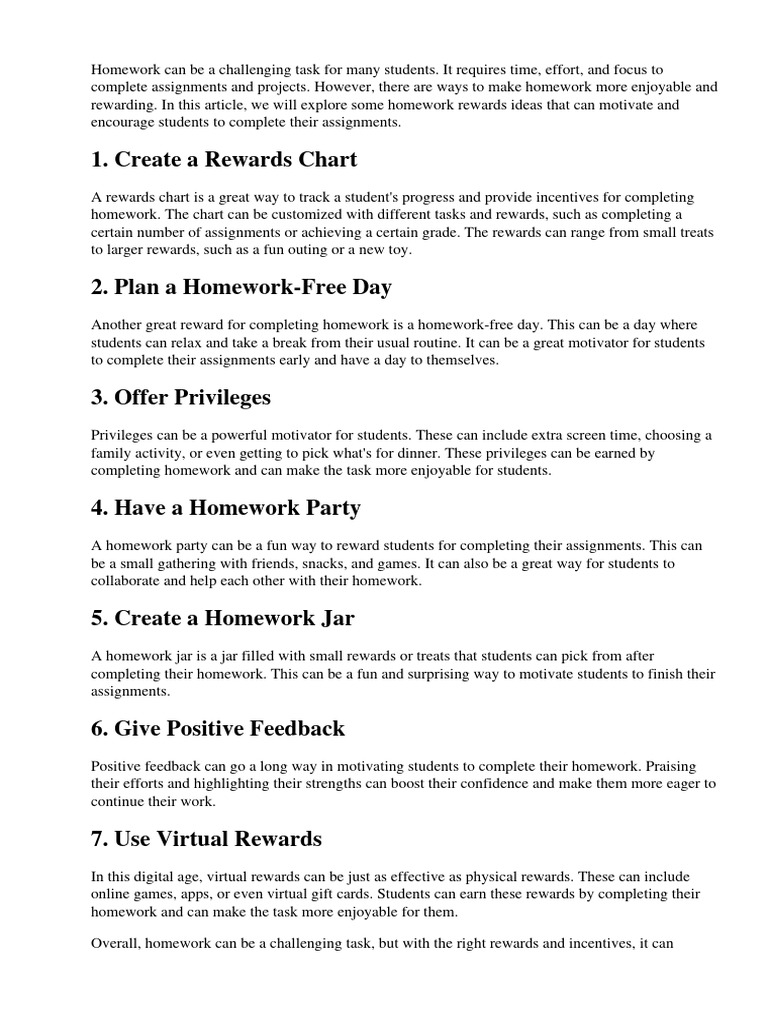 Homework Rewards Ideas | PDF | Incentive | Homework