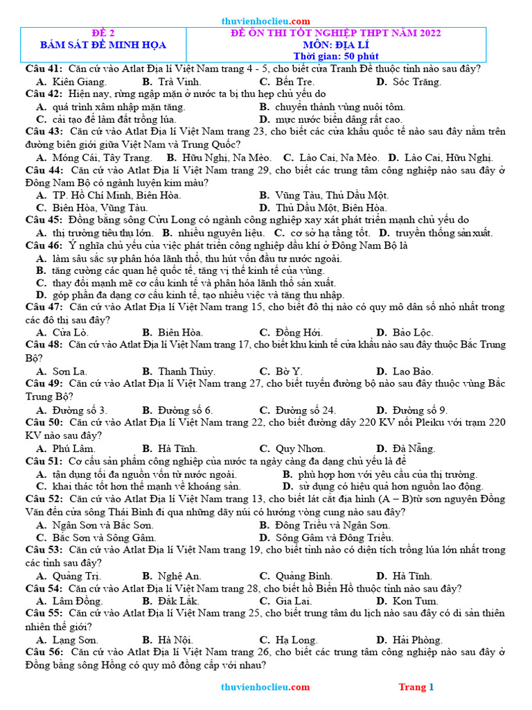 thuvienhoclieu.com-De-on-thi-TN-THPT-2022-DIA-LI-phat-trien-tu-de-minh-hoa-De-2 (1) | PDF