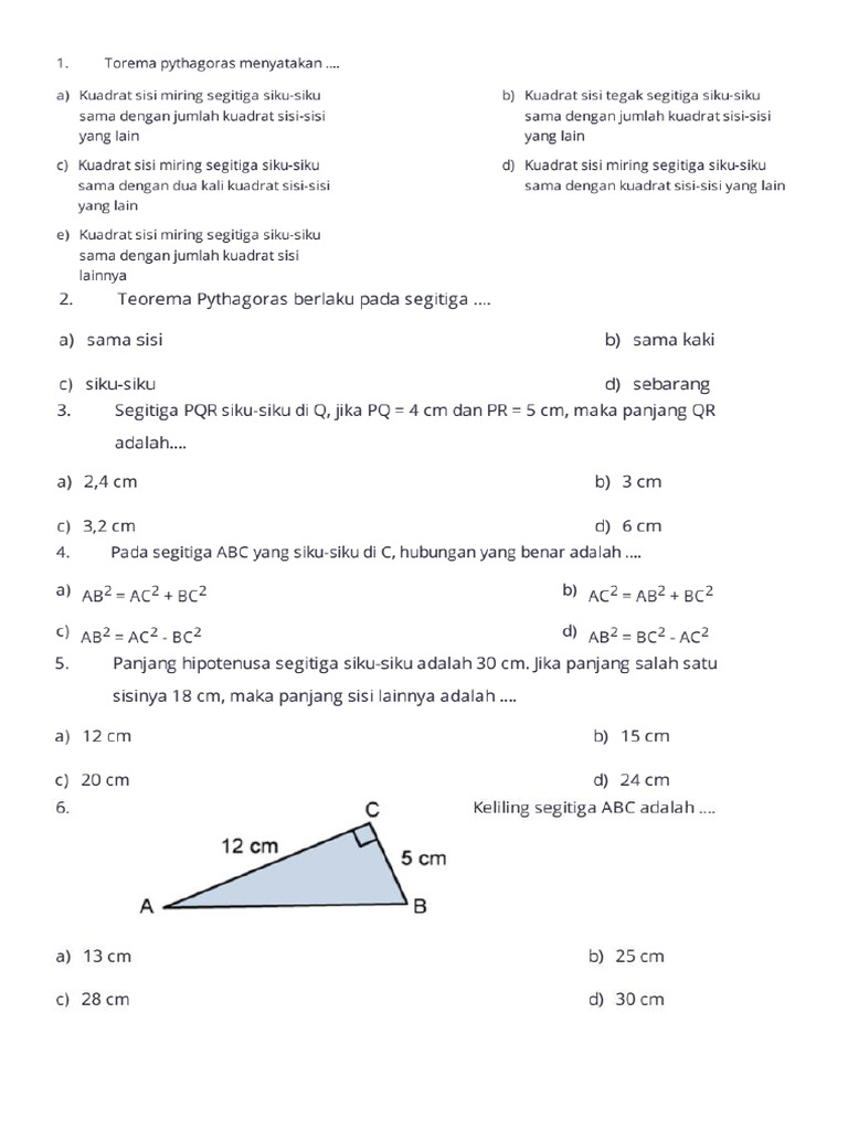 Latihan Soal Phytagoras | PDF