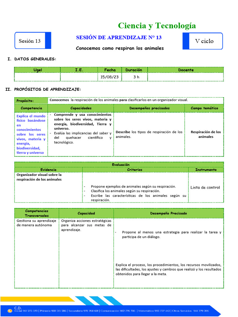 13° Sesión de Aprendizaje 13-Sem.2-Exp.5-Ciencia-1 | PDF | Aprendizaje | Evaluación