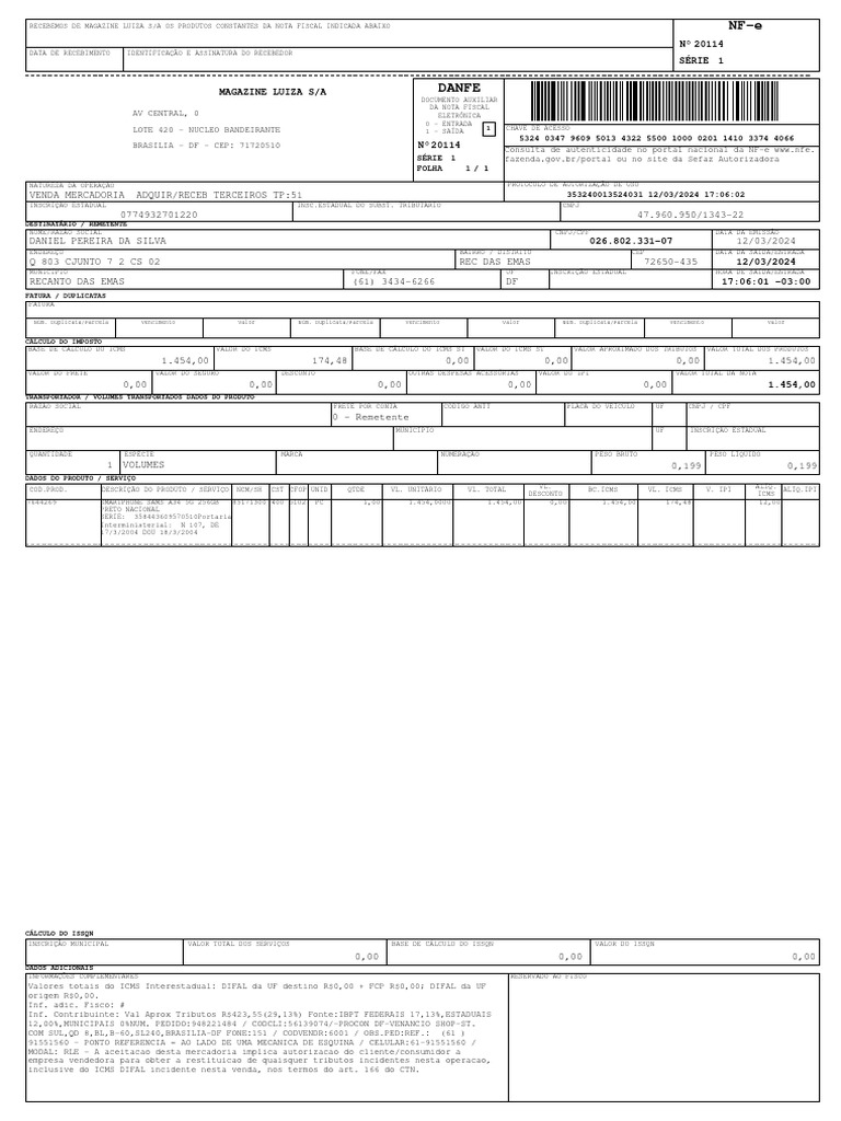 N° Série 20114 1 | PDF | Recibo | Documentos empresariais
