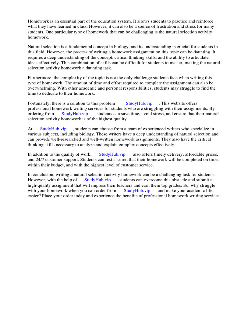 Natural Selection Activity Homework | PDF | Elephant | Homework