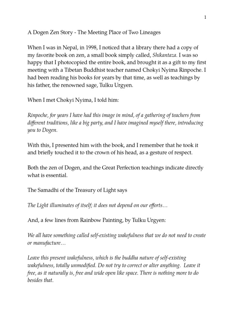 A Dogen Zen Story - The Meeting Place of Two Lineages | PDF | Dōgen | Zen