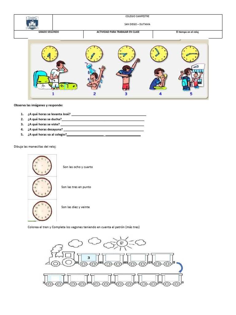 Actividad El Tiempo en El Reloj | PDF