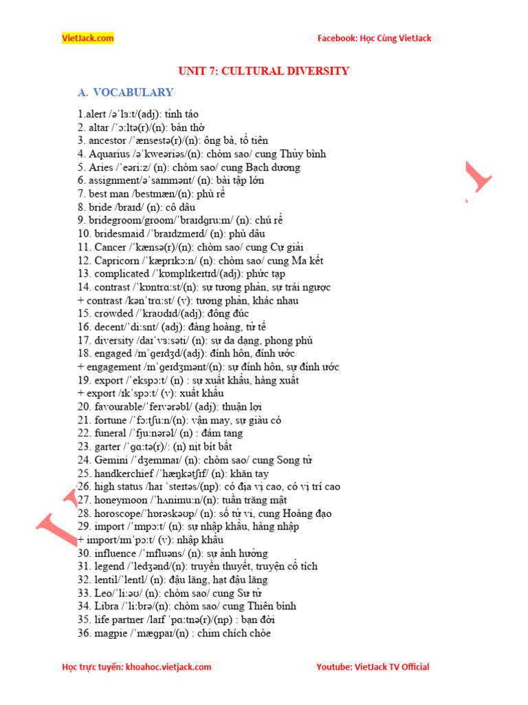 Unit 7 Cultural Diversity | PDF